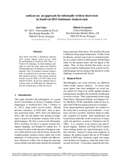 Pdf Senti Ue En An Approach For Informally Written Short Texts In