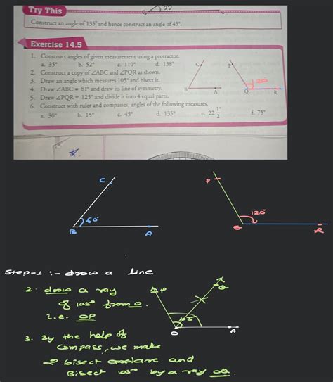 Fxercise 145 Construct Angles Of Given Measurement Using A Protractor A