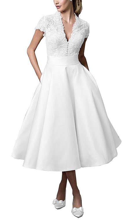 Tea Length Wedding Dresses With Lace Cap Sleeves Dresses Images 2022