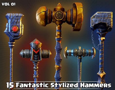 3d Model 15 Fantastic Stylized Hammers Game Ready Vol01 Vr Ar Low