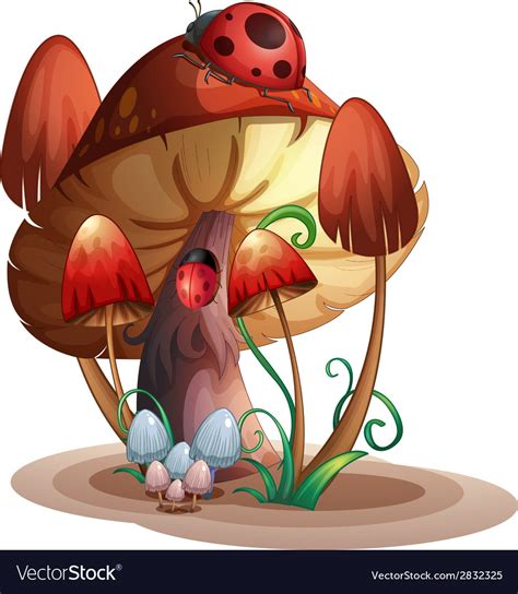 A Mushroom With Ladybug Royalty Free Vector Image