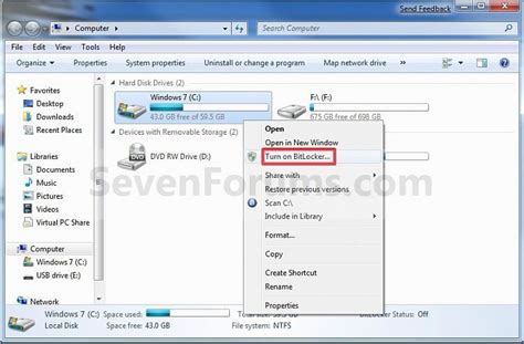 bitlocker drive encryption windows 7 drive turn on or off with no