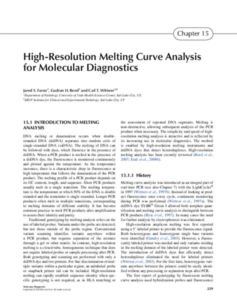Pdf High Resolution Melting Curve Analysis For Molecular Diagnostics