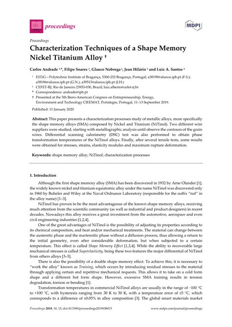 PDF Characterization Techniques Of A Shape Memory Nickel Titanium Alloy