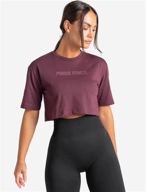 Oversized Crop T Shirt Maroon Pursue Fitness