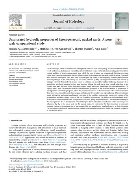 Pdf Unsaturated Hydraulic Properties Of Heterogeneously Packed Sands