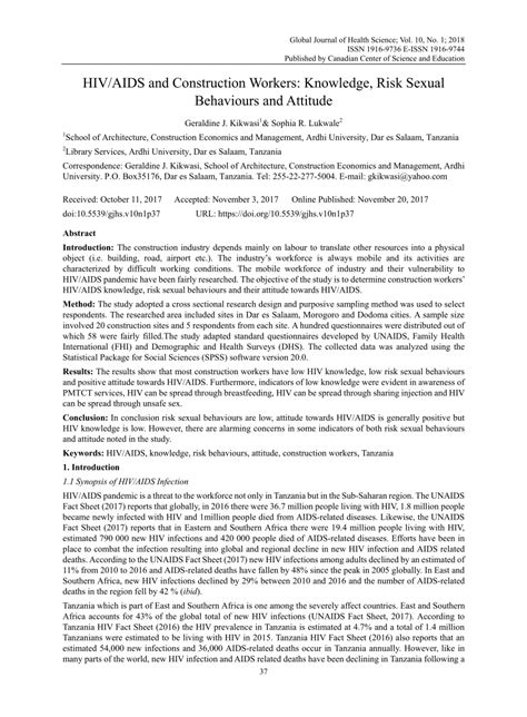 Pdf Hivaids And Construction Workers Knowledge Risk Sexual