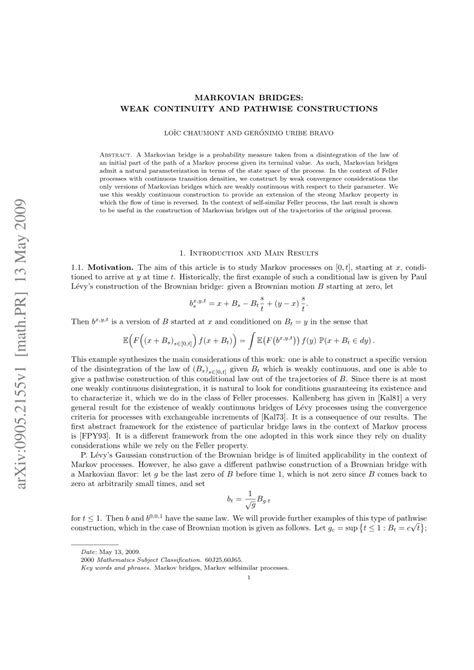 Pdf Markovian Bridges Weak Continuity And Pathwise Constructions