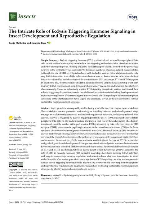 Pdf Insects The Intricate Role Of Ecdysis Triggering Hormone Signaling In Insect Development