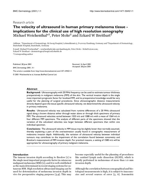 pdf the velocity of ultrasound in human primary melanoma tissue