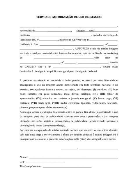 Termo Uso De Imagem Pdf