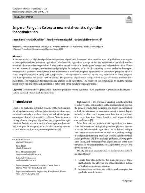 Emperor Penguins Colony Pdf Metaheuristic Heat Transfer