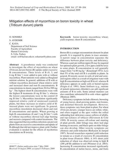 Pdf Mitigation Effects Of Mycorrhiza On Boron Toxicity In Wheat