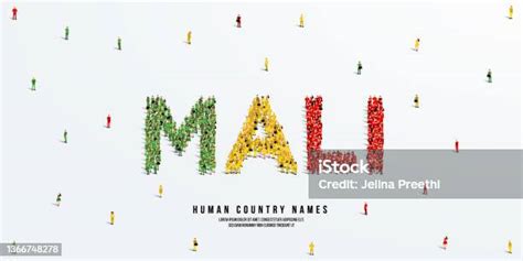 マリという言葉を作り上げる大勢の人々が立っています人々の群衆から作られたマリの旗白い背景に分離されたベクターイラスト 西アフリカ マリ