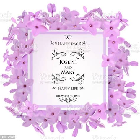 인사말 카드 라일락 꽃 결혼식 생일 및 다른 휴가 여름 봄 배경 초청장으로 사용할 수 있습니다 라운드 프레임 텍스트 꽃 섬세 한 화 환을 위한 공휴일에 대한 스톡 벡터 아트