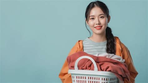 Premium Photo A Woman Holding A Laundry Basket