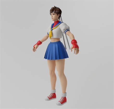 3d Sakura Street Fighter Lowpoly Rigged Model Turbosquid 2034151
