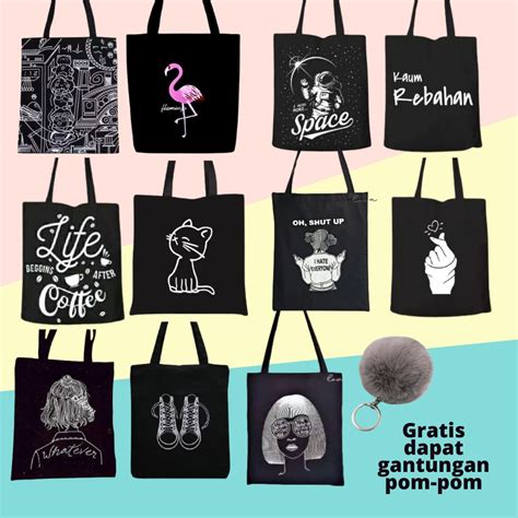 Jual Tas Tote Bag Hitam Resleting Kanvas Shopee Indonesia