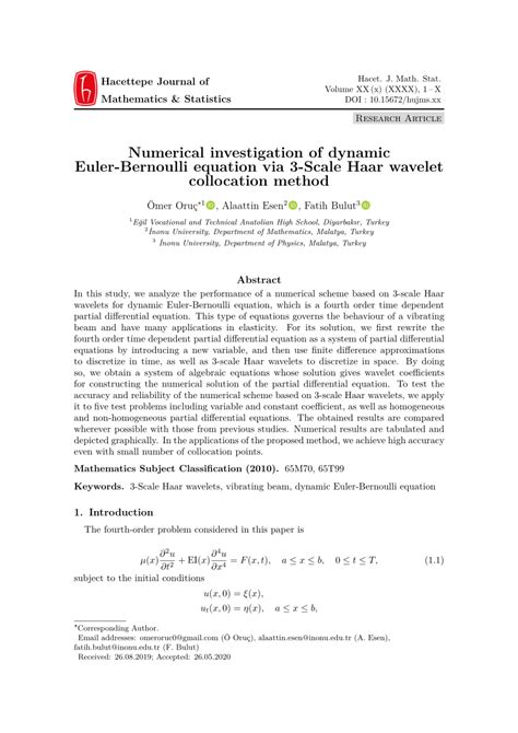 Pdf Numerical Investigation Of Dynamic Euler Bernoulli Equation Via 3