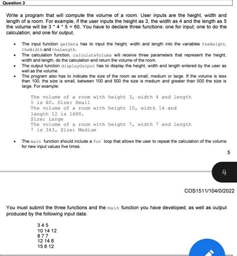 Solved Question 3 Write A Program That Will Compute The