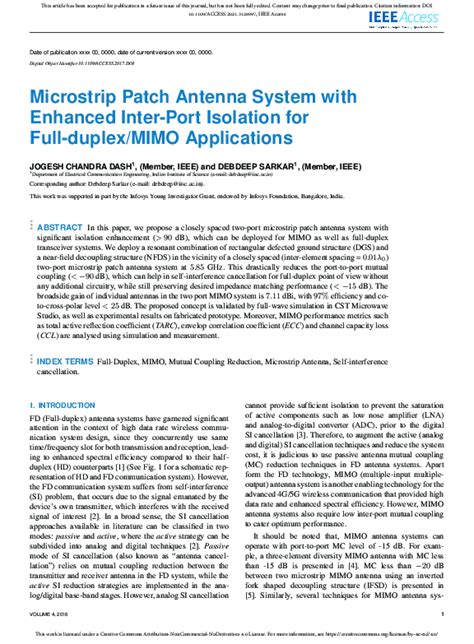 Pdf Microstrip Patch Antenna System With Enhanced Inter Port Isolation For Full Duplex Mimo