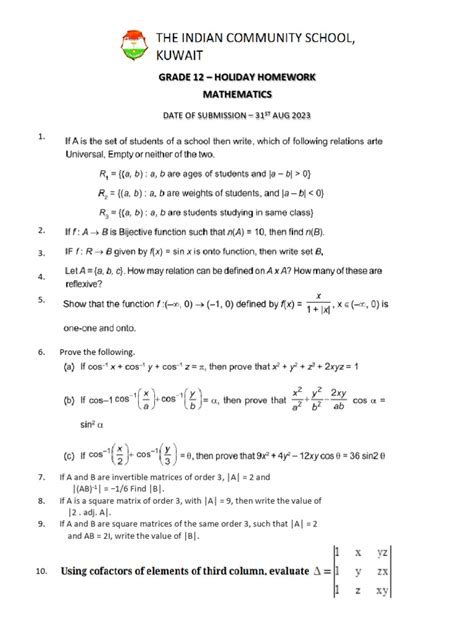 Maths Holiday Assignment Pdf