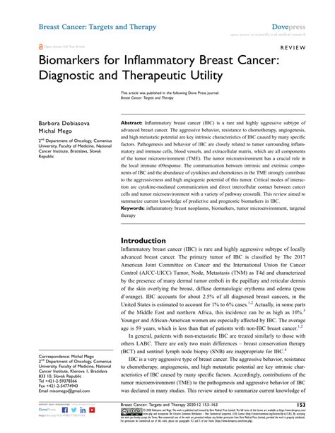 Pdf Biomarkers For Inflammatory Breast Cancer Diagnostic And
