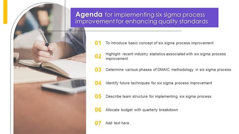 Agenda For Implementing Six Sigma Process Improvement For Enhancing Quality Standards PPT PowerPoint
