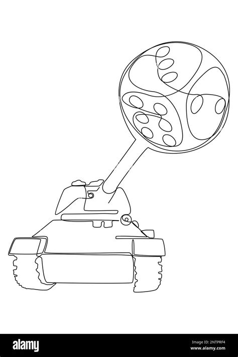 One Continuous Line Of Armored Tank With Dice Thin Line Illustration Vector Concept Contour