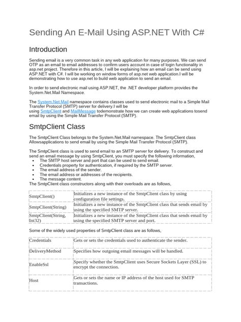 Sending Emails In Asp Net Using C Pdf Port Computer Networking