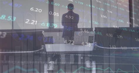 Animation Of Diagrams And Stock Market Over Caucasian Businessman