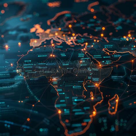 Digital World Map With Illuminated Africa And Global Connections Stock Illustration