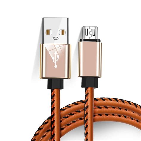 Кожаный Usb Кабель Android Micro Usb 2 0 A для Быстрой Зарядки и Передачи Данных 1 М коричневый