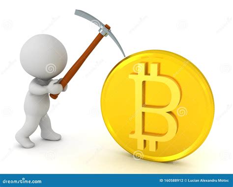 3d Character With Pickaxe Mining Bitcoin Stock Illustration