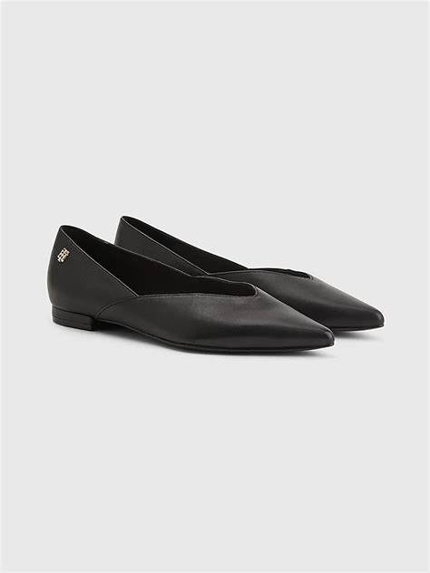 Leren Ballerina Met Spitse Neus Zwart Tommy Hilfiger