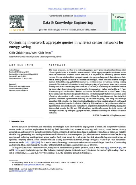 Pdf Optimizing In Network Aggregate Queries In Wireless Sensor