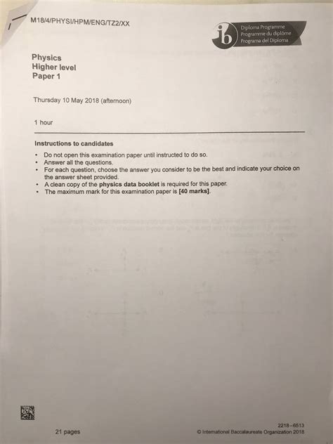 Ib May 2018 Physics Hl Paper 1 [tz1] R Ibresources