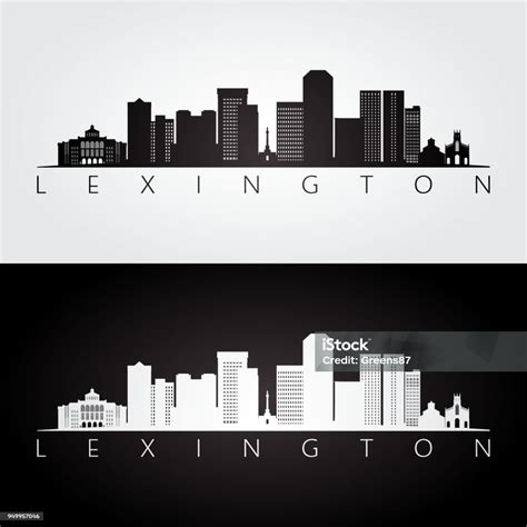 렉 싱 턴 미국 명소와 스카이 라인 실루엣 흑인과 백인 디자인 벡터 일러스트 레이 션 렉싱턴 켄터키에 대한 스톡 벡터 아트 및 기타 이미지 렉싱턴 켄터키 스카이라인