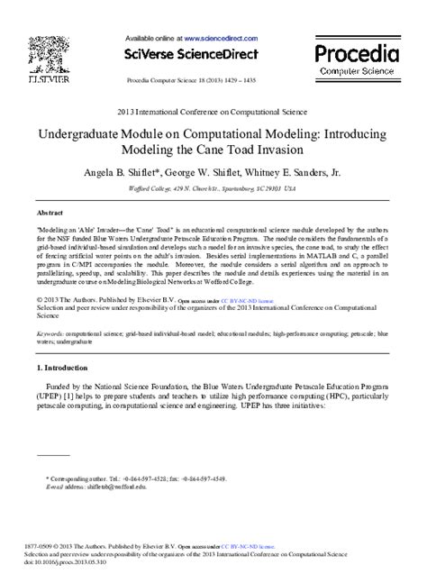 Pdf Undergraduate Module On Computational Modeling Introducing