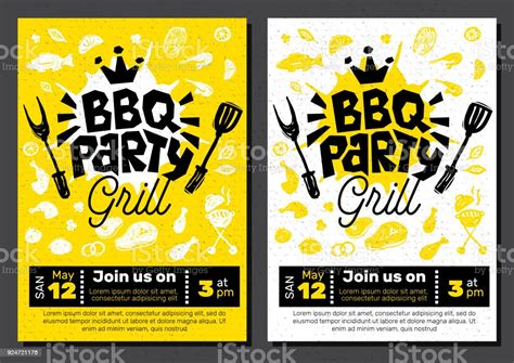 바베 큐 파티 음식 포스터입니다 템플릿 메뉴 초대 전단지 디자인 요소 향신료 음료 손으로 그린 요소 바베 큐 바비큐에 대한 스톡 벡터 아트 및 기타 이미지 Istock