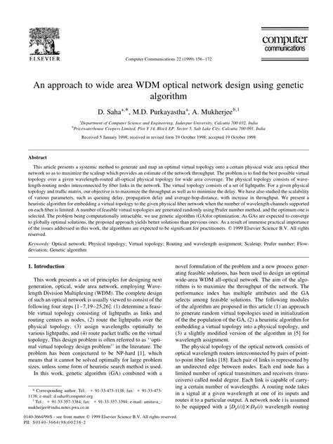 Pdf An Approach To Wide Area Wdm Optical Network Design Using Genetic
