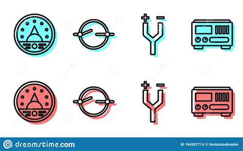 Set Line Electric Cable Ampere Meter Multimeter Voltmeter Electric Circuit Scheme And