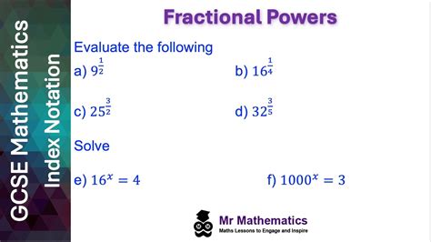 Indices With Fractional Powers Mr Mathematics Youtube