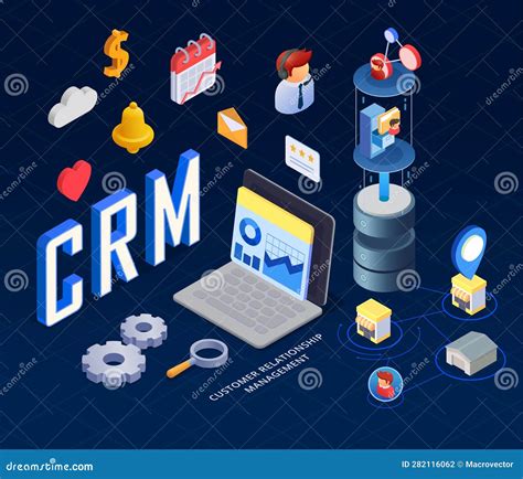 Crm Isometric Concept Stock Vector Illustration Of Server 282116062