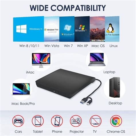 External CD DVD RW Drive USB USB C Portable CD DVD ROM Burner Player Reader Writer