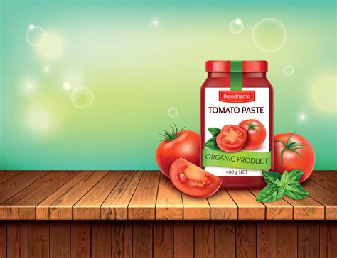 Realistic Detailed 3d Natural Tomatoes Paste With Red Tomato And Basil