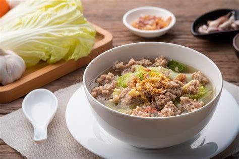 Clear Soup With Eggs Tofu Chinese Cabbage Carrot And Minced Pork Kang