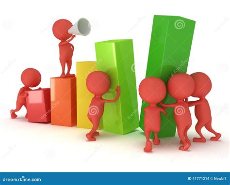 3d Colored Bar Graph With Team Of Red People Stock Illustration
