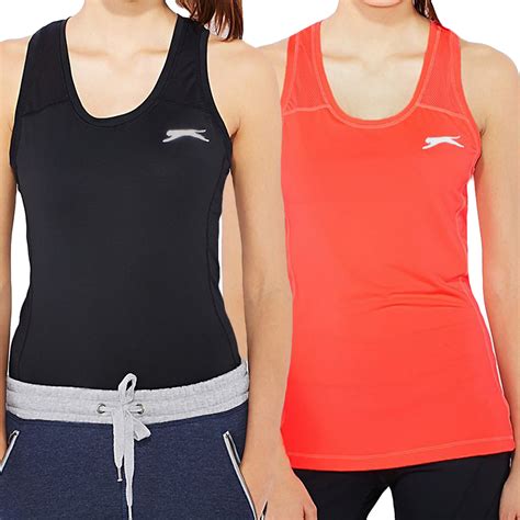 Slazenger Womens Ladies Sleeveless Running Gym Tank Vest Top Black