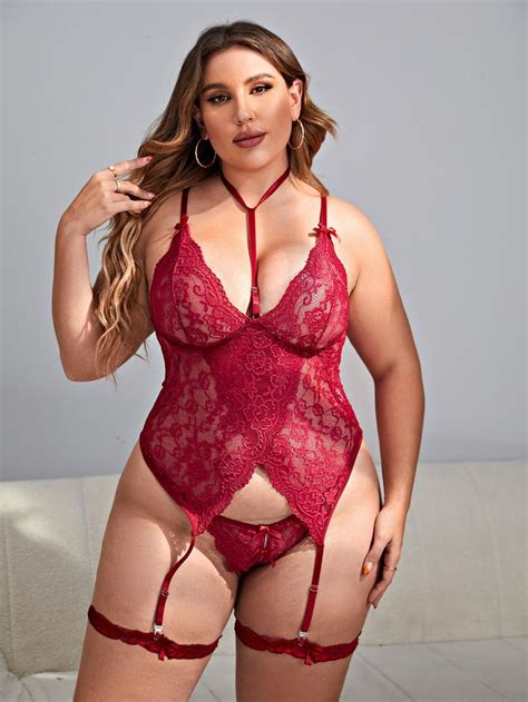 Burgundy Romantic Collar Plain Sexy Sets Embellished High Stretch Women